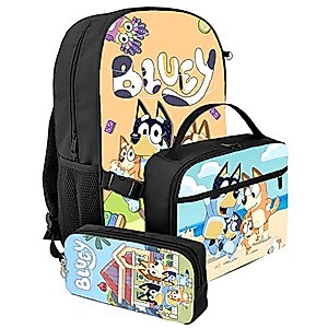 Orerered 3D Anime Print Backpack with Lunch Bag Set Kid's Casual Book Bag