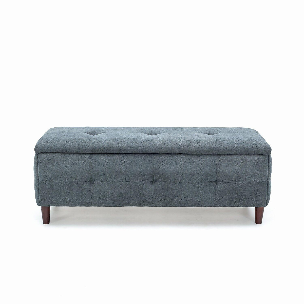Panana Rectangle Tufted Lift Top Storage Ottoman Bench, Footstool with Solid Wood Legs Upholstered Storage Bench, Gray Linen Fabric