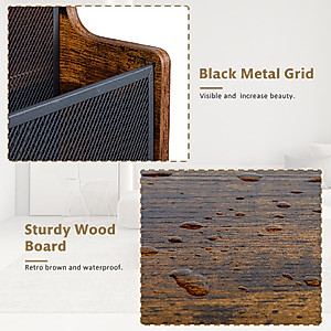 Yuzehuaza Vinyl Record Storage Holder, Stepped 3 Tier LP Vinyl Record Crate with Metal Grid, Wooden Album Storage Desktop Organizer Box for Vinyl, Rustic Brown & Black (Patent Pending)