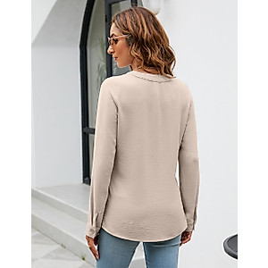Blooming Jelly Women's Dressy Casual Blouses Business Work Tunic Tops Cute Long Sleeve V Neck Pleated Shirts 2025 Fall Outfits (Apricot,Small)