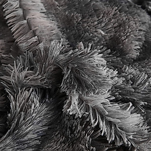 WERDIM Shaggy Fluffy Tie Dye Duvet Cover Set Button Closure Velvety Bedding Set Comforter Cover with Pillowcases Tie Dye Dark Grey, Twin Size