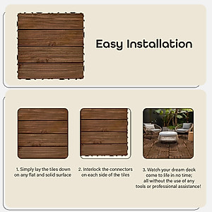 OutdoorZ Interlocking 12-Inch Deck Tiles, 27 Tiles - 12" x 12", Plank Royal Mahogany - DIY Weatherproof Patio Tiles -Durable Deck Flooring for Outdoor & Indoor Use by Achim Home Decor