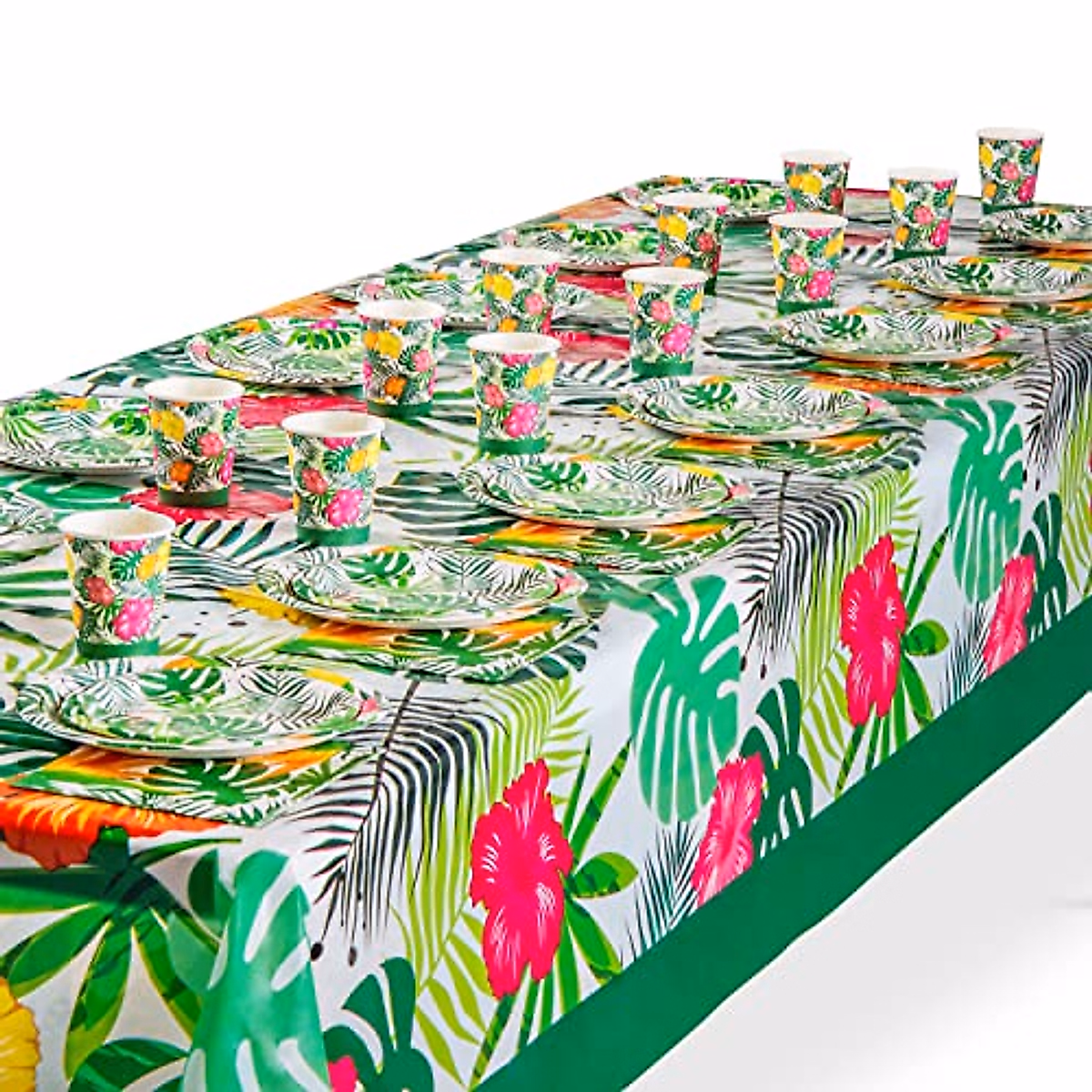 ROYAL BLUEBONNET Tropical Tablecloth -2 Designs- Disposable Hawaiian Plastic Tablecloth for 6 or 8 Foot Tables, Rectangle 108x54 Inch Plastic Luau Tablecloth for Hawaiian Party Decorations