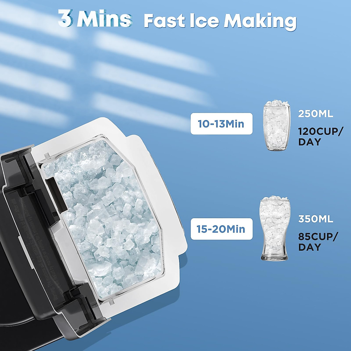 JINJUNYE Nugget Ice Maker Countertop, 38LBS/Day, Self Cleaning, Soft Chewable Pellet Ice Machine, Portable Crushed Ice Makers for Home, Kitchen, Stainless Steel