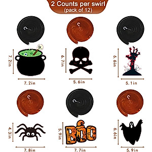 Halloween Hanging Swirl Ceiling Decorations - 24 Pcs Hanging Streamers Halloween Ceiling Decor with Ghost Pumpkin Spider Skull for Home Halloween Party Supplies