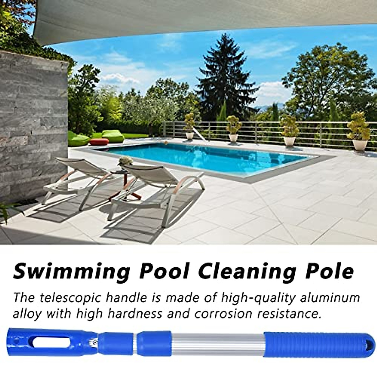 EBTOOLS Professional Anodized Aluminum Telescopic Swimming Pool Pole,Adjustable 3 Piece Expandable Step-Up,for Skimmer Nets, Vacuum Heads and Brushes, Strong Grip & Lock
