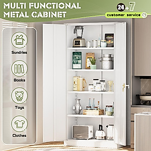 Crownland 72” Metal Storage Cabinet, Lockable Garage Storage Cabinets, High Office Storage Cabinet with Adjustable Shelves for Garage, Home Office, Classroom, Pantry, File(White)