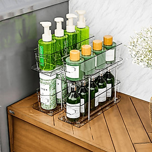 14.8" Deep 2 Set 2 Tier Under Sink Organizers and Storage,5.1” Narrow Pull Out Bathroom Cabinet Organizer for Kitchen,Pantry Organizer,Cleaning Products Organizer and Medicine Cabinet Storage,Clear