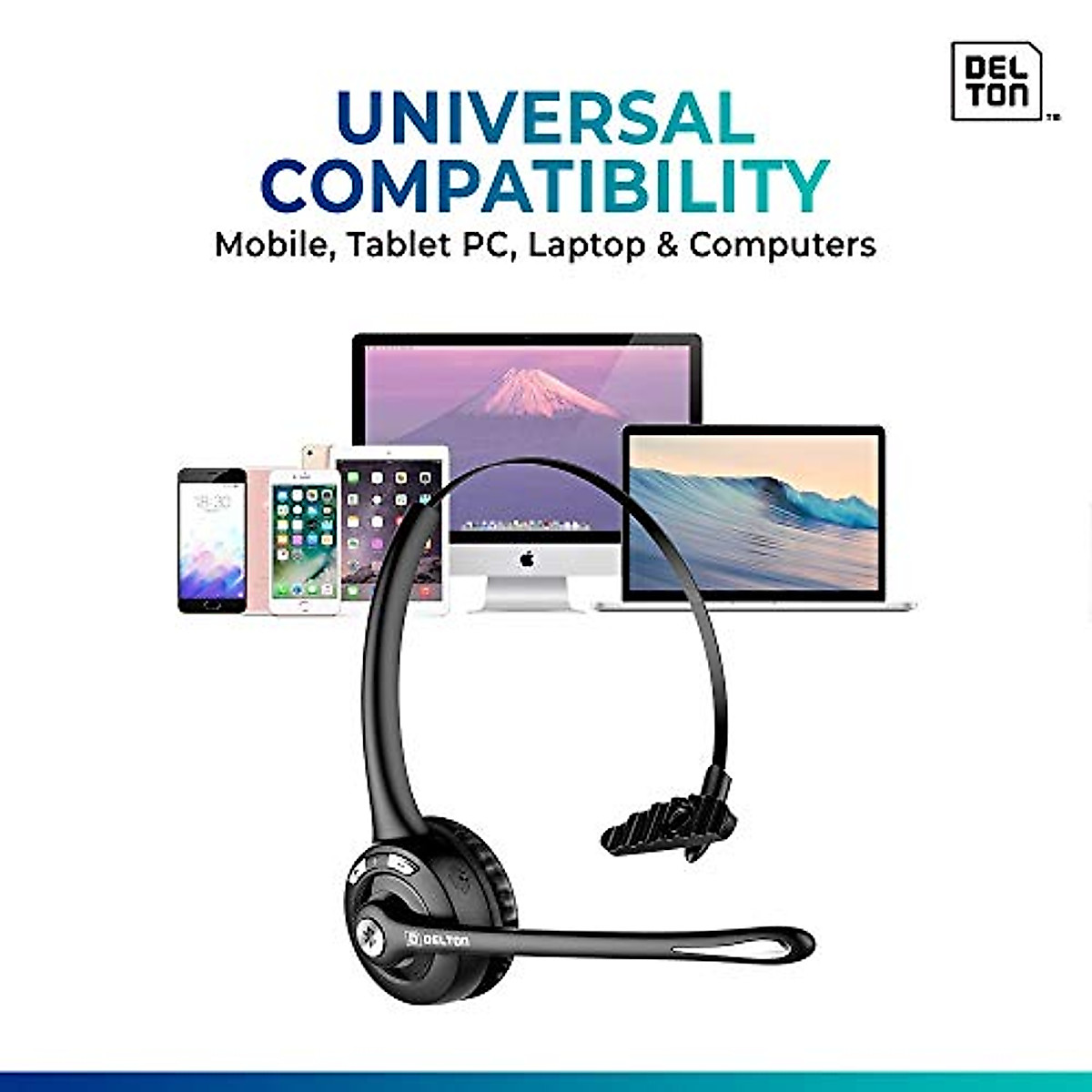 Delton Trucker Bluetooth Headset, Wireless Headphones w/Microphone, Headphones for Truck Driver, Wireless Over The Head Earpiece with Mic for Skype, Call Centers - 18Hrs - 10 Pack