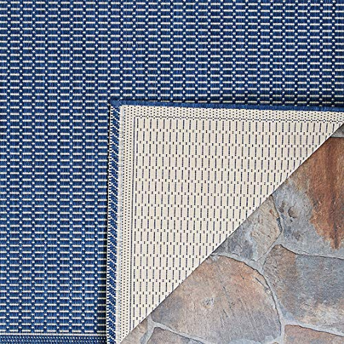 Couristan Recife Saddle Stitch Indoor/Outdoor Area rug, 8'6" x 13', Ivory-Indigo