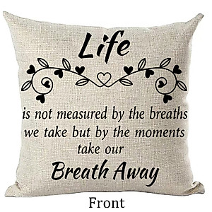Ramirar Black Quote Life is Not Measured by The Breaths Inspirational Decorative Throw Pillow Cover Case Home Living Room Bed Sofa Car Cotton Linen Square 18 x 18 Inches