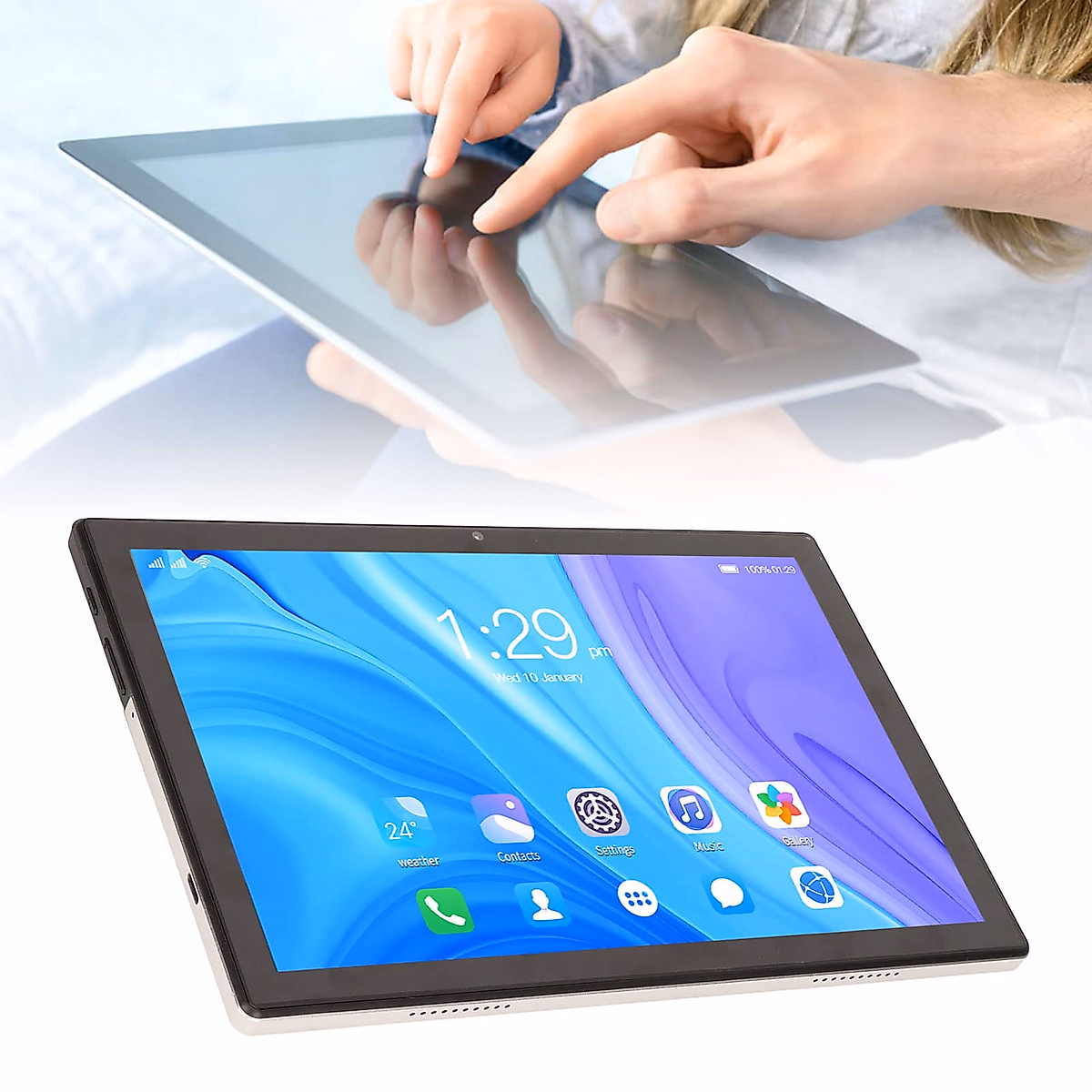 Heayzoki 10 Inch Tablet, Quad Core Processor 128GB 4G Calling Tablet PC, IPS HD Screen, Lasting Battery, 8MP 20 MP Camera, Silver Grey