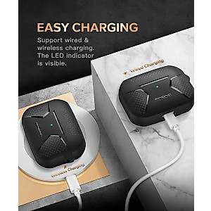 MOBOSI Net Series Silicone Airpods Pro Case Cover for AirPods Pro, Full-Body Rugged Shock Absorbing Protective Carabiner Compatible with Airpod Pro Wireless Charging, Black [Front LED Visible]