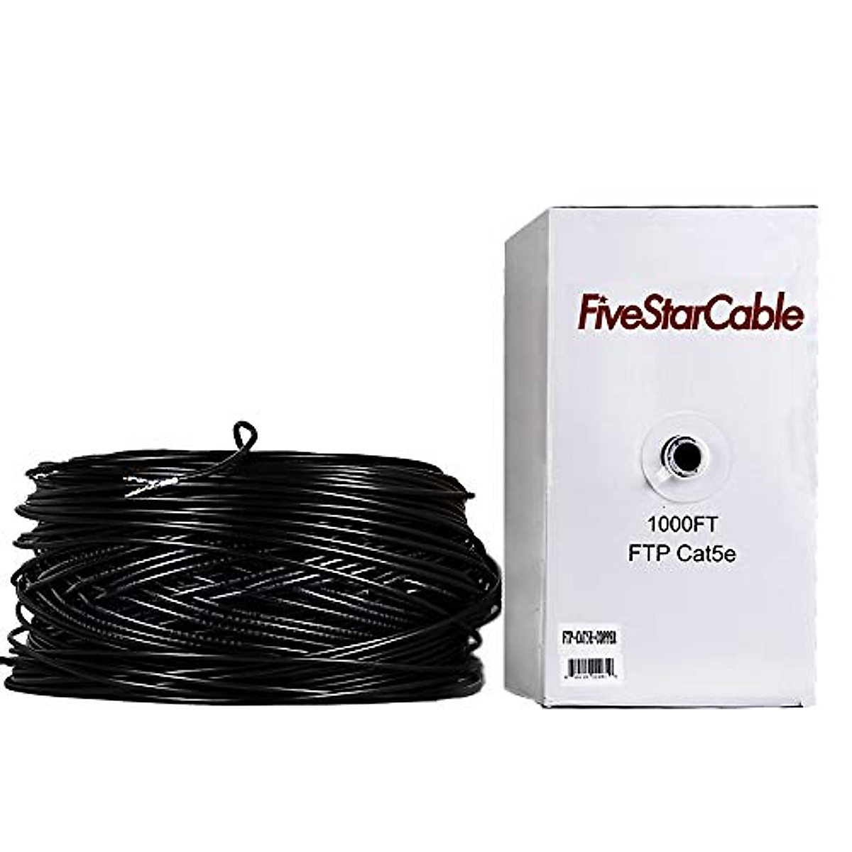 FiveStarCable 1000Ft Cat5e FTP 24AWG Outdoor Shielded Waterproof Direct Burial Rated 350MHz Bulk Ethernet Router LAN Cable Black (1000Ft, Cat5e(FTP))