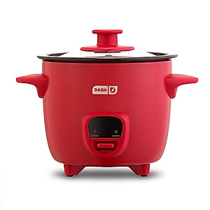 Dash DRCM200GBRD04 Mini Rice Cooker Steamer, Red & DMS001RD Mini Maker Electric Round Griddle for Individual Pancakes, Cookies, Eggs & other on the go Breakfast, Lunch & Snacks, Red