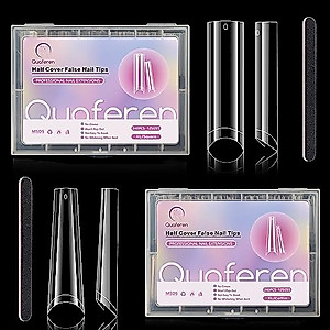 480Pcs Clear Nail Tips for Acrylic Nails Professional, XL Long C Curve Square & Coffin Nail Tips Set with 2 Nail Files, Half Cover Nail Extension Tips Artificial Acrylic Nail Tips for DIY Nail Art