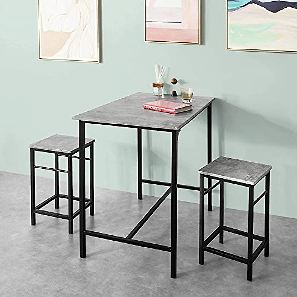 Haotian OGT11-HG, 5 Piece Dining Set, Dining Table with 4 Stools, Home Kitchen Breakfast Table, Bar Table Set, Bar Table with 4 Bar Stools, Kitchen Counter with Bar Chairs (Grey)