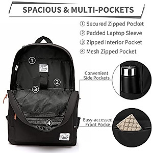 VASCHY School backpack, Lightweight Casual Classic Water-resistant School Rucksack Travel Backpack 15 inch Laptop Black