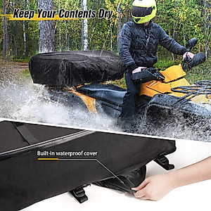 Morjor ATV Storage Bags with Extra Waterproof Cover & Upgraded Zippers, ATV Bag with Back Seat for Passenger