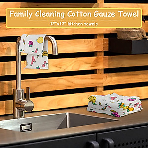 GIELYPANO 100% Cotton Absorbent Kitchen Dish Towels Set of 3,Gauze Kitchen Hand Towels, Ultra Soft Dish Towels Dish Cloths, Quick Drying Dish Rags - 12 x 12 Inches, 3 Pack (Fruit)