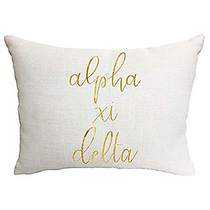 Sorority Shop Alpha Xi Delta Pillow – Gold Script Design, 12" x 16" Lumbar Pillow Sorority