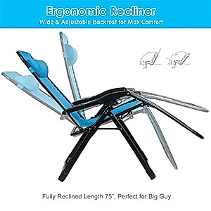 WYFDP Oversized Lounge Chair Patio Heavy Duty Folding Recliner Blue