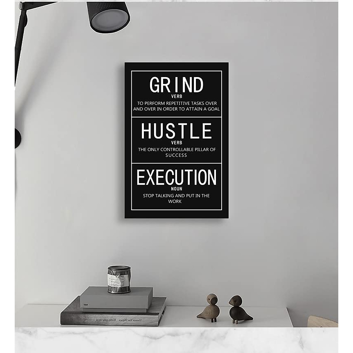 Inspirational Painting Poster Motivational Canvas Wall Art Grind Verb Hustle Verb Execution Noun Print Artwork Home Office Wall Decor Frame Ready to Hang[12″W X 18″H]