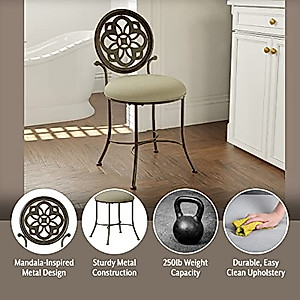 Hillsdale Furniture Marsala Vanity Stool, Gray with Brown highlighting with Cream Fabric