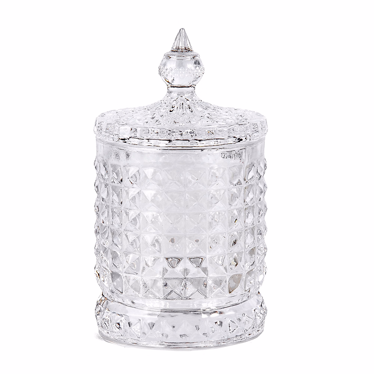 STP GOODS Glass Container Box with Lid Glass Storage Jar Clear Glass Relief Small Jar with Lid Glass Container for Coffee, Spices, Organizer Jars 6.1" (15.5 cm)