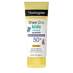Neutrogena Kids Mineral Sunscreen Sheer Zinc Oxide Lotion, Broad Spectrum SPF 50 with UVA/UVB Protection, Water Resistant for 80 Minutes, Fragrance and Tear Free, 3 FL OZ