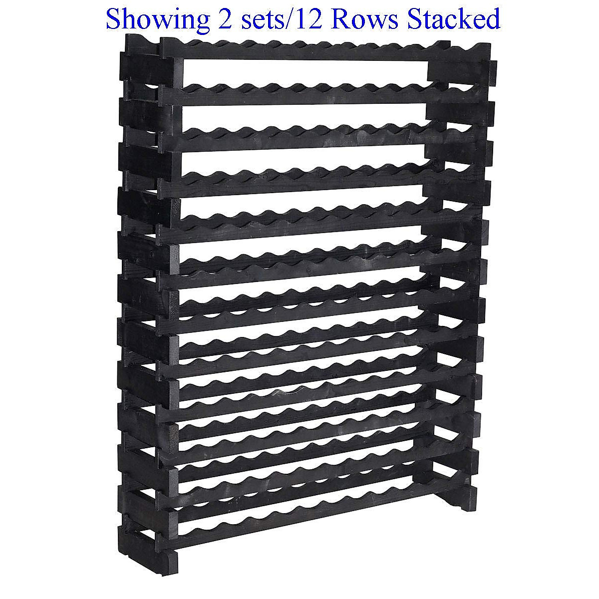 Stackable Modular Wine Rack Wine Storage Rack Wine Holder Display Shelves for Wine Cellar or Basement, Freestanding Wine Rack Thick Wood Wobble-Free (Black, 12 X 6 Rows (72 Slots))