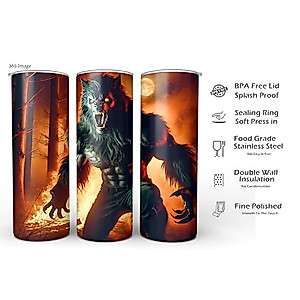 Wolf Tumbler, 20 oz Wolves Gifts Coffee Travel Mug Cup Tumblers Double-Wall Vacuum Insulated, Leakproof. Horror tumbler