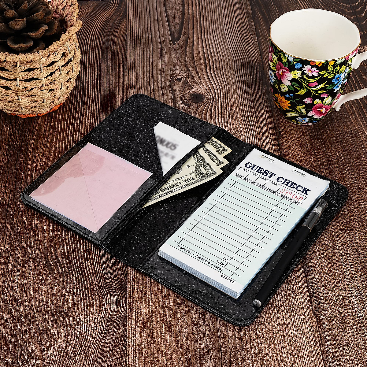 Glitter Server Book for Waitress,Restaurant Server Book for Waiter,Guest Check Serving Book with Pen Holder for Waiter Server Wallet(5x8 Black)
