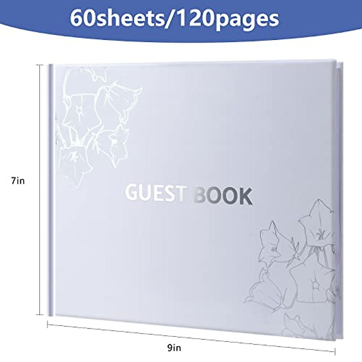 BPFY Wedding Guest Book, Sign in Guest Book for Wedding Reception, 9"x7" 120 Page Wedding Registry Guestbook with Sliver Foil, Purple Flower Floral Design Baby Shower Guest Book