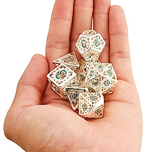 Hollow Metal DND Dice Set of 7 Uniquely Designed Polyhedral D&D Dice Set with Gift Metal Box and Numbers for Dungeons & Dragons RPG Role Playing and Pathfinder Dice Games(White-2)