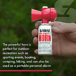 SABRE Sport and Safety Horn, 130 dB Air Horn, 60 ¼ Second or 25 ½ Second Bursts, Audible Up To 1/2-Miles (804-Meters), Perfect for Use at Sporting Events, Boating, Camping, Hiking