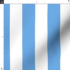 Spoonflower Fabric - Coastal Beach Blue White Cabana Hut Tent Stripes Retro Large Scale Printed on Basketweave Cotton Canvas Fabric by The Yard - Upholstery Home Decor Bottomweight