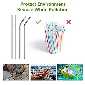 4PCS Reusable Metal Straws,8.5" Stainless Steel Straws with Case -Cleaning Brush for 20/30 Oz for Tumblers (Silver)