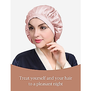 LilySilk 100% Mulberry Silk Bonnet, 19 Momme Silk Night Sleep Cap Adjustable Hair Wrap for Sleeping, Rosy Pink