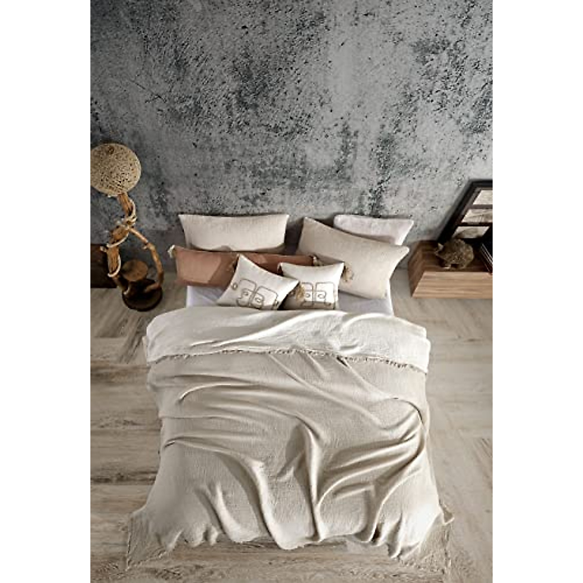 Soft King 4 and 8 Layer Gauze Rustic Bed Cover, Blue Soft Bedspread, Muslin Throw Blanket, Lightweight Blanket (Champagne, 95X106 Inches) (MTB001)