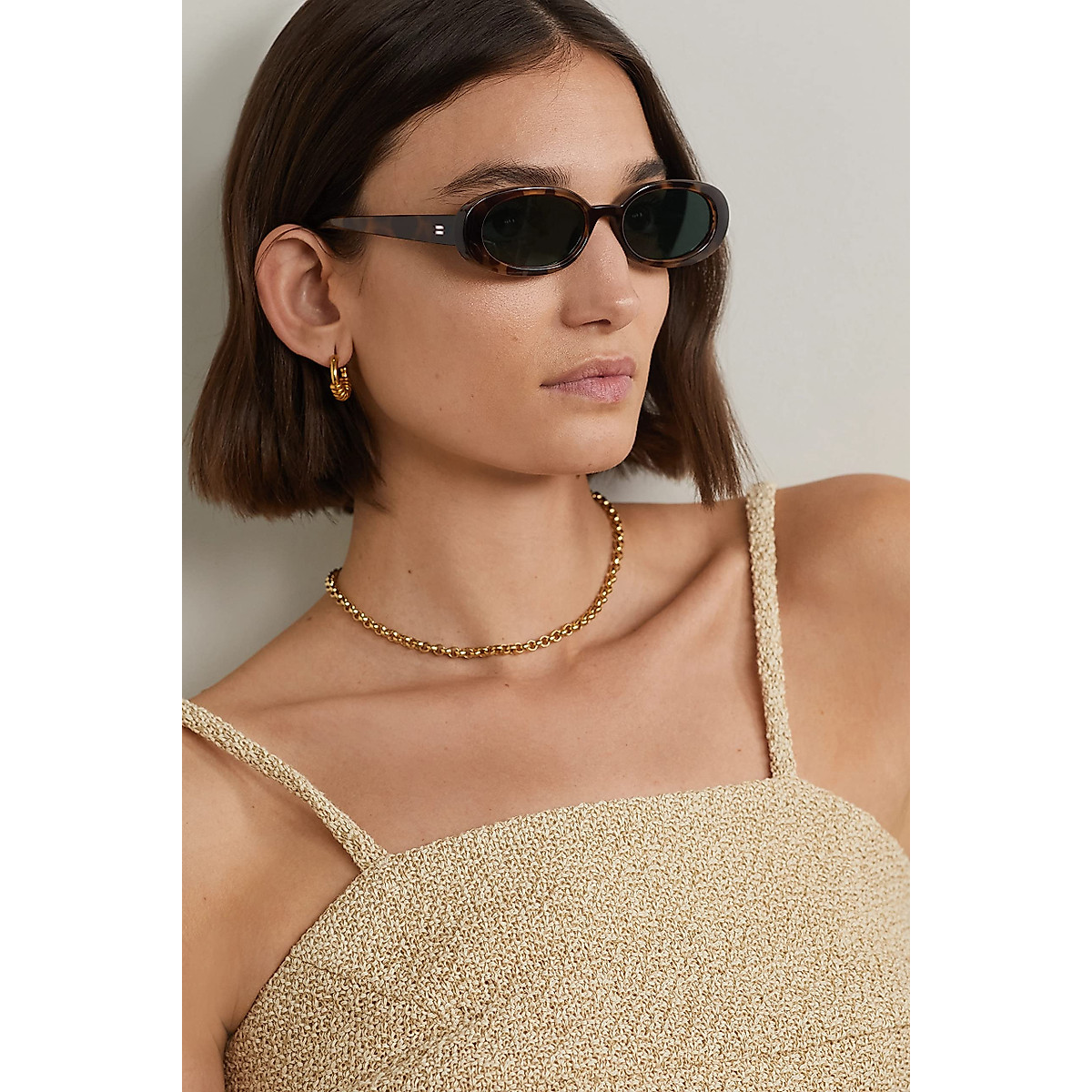 AIEYEZO Retro Oval Sunglasses for Women Fashion Small Oval Frame Sun Glasses 90s Vintage Style Shades (Black + Leopard/Green)