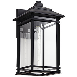 John Timberland North House Mission Traditional Outdoor Wall Light Fixture Matte Black Metal 19" Clear Glass Shade for Exterior House Porch Patio Outside Deck Garage Yard Front Door Garden Home