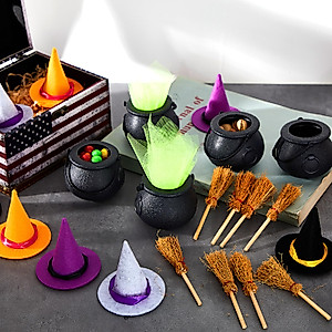 Deekin 48 Pcs Halloween Party Decorations Witch Accessories, Include Mini Witch Hat and Witch Broom, Miniatures Plastic Cauldron Pot and Mesh Gauze for Halloween Wizard Theme Party Favor, DIY Craft