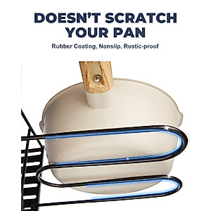 BRONYPRO Adjustable Pots and Pans Organizer for Kitchen Cabinet, Rustproof Storage Organizer Rack for Heavy Pots Pans with 8 Slots, for Skillets, Frying Pan, Pot Lids, Kitchen Must Have (Black)