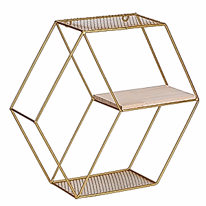 ZPSHYD Wall Mounted Floating Hexagon Shelves, Hexagon Floating Shelves Wall Decor Hexagon Geometric Wall Shelf for Home Office Wall Decor(Gold)