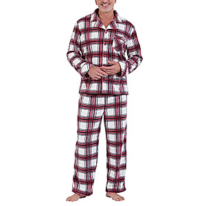PajamaGram Pajamas for Men Fleece - Plaid Mens Christmas Pajamas, Red, L