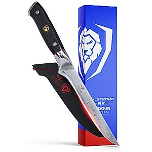Dalstrong Boning Knife - 6 inch - Shogun Series ELITE - Damascus - AUS-10V Japanese Steel - Fillet Knife - Carving, Boning, Trimming, Deboning - Black G10 Handle - Sheath Included