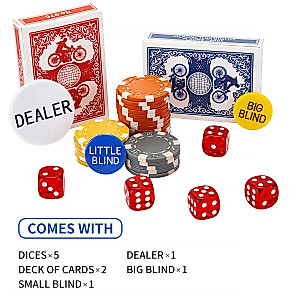 Demteric Upgraded Poker Chips Set with Case Casino Chips Games Equipment Jack Black Roulette Wheel Blackjack Texas Holdem Pokeno Game Set with Cards Texas Themed Gambling Gifts for Men Women Adults