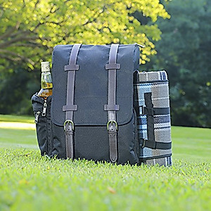Picnic Backpack for 2 | Picnic Basket | Stylish All-in-One Portable Picnic Bag with Complete Cutlery Set, Stainless Steel S/P Shakers | Picnic Blanket Waterproof Extra Large| Cooler Bag for Camping
