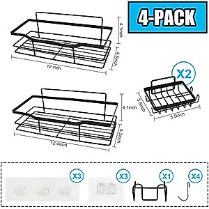 FEMBW Adhesive Shower Caddy,4 Pack No Drilling Bathroom Caddy with Soap Holder,Rustproof Large Capacity Shower Shelf for Inside Shower